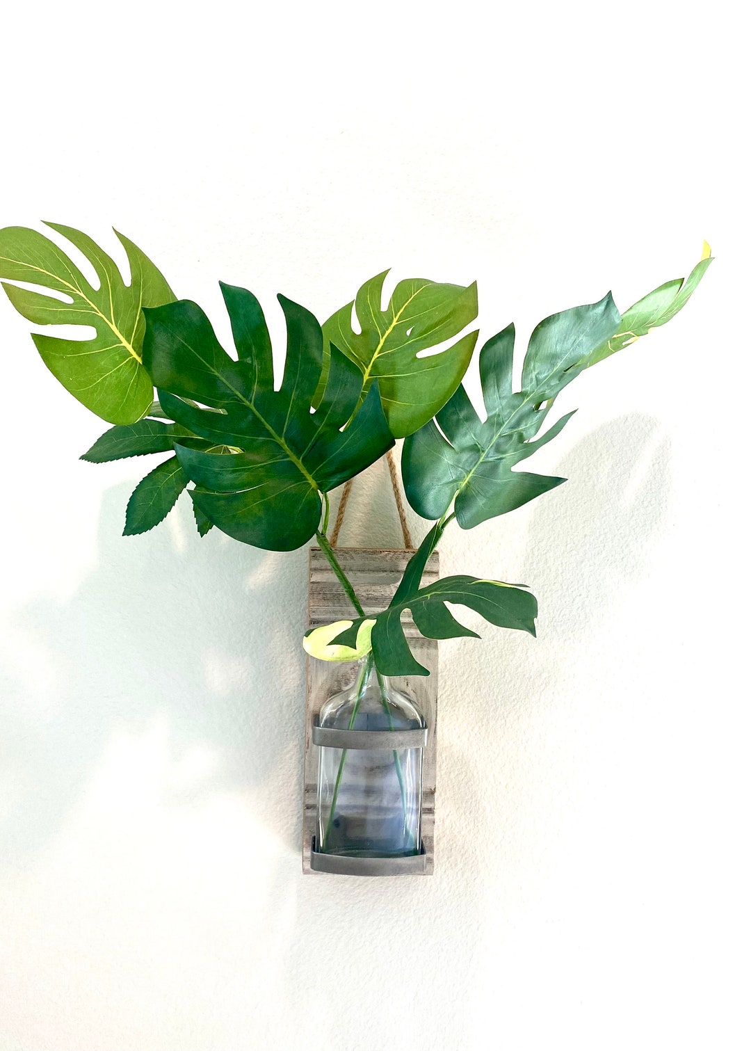 Vintage Hanging Wall Vase, SET of Two, Architectural Wood With Rope ...