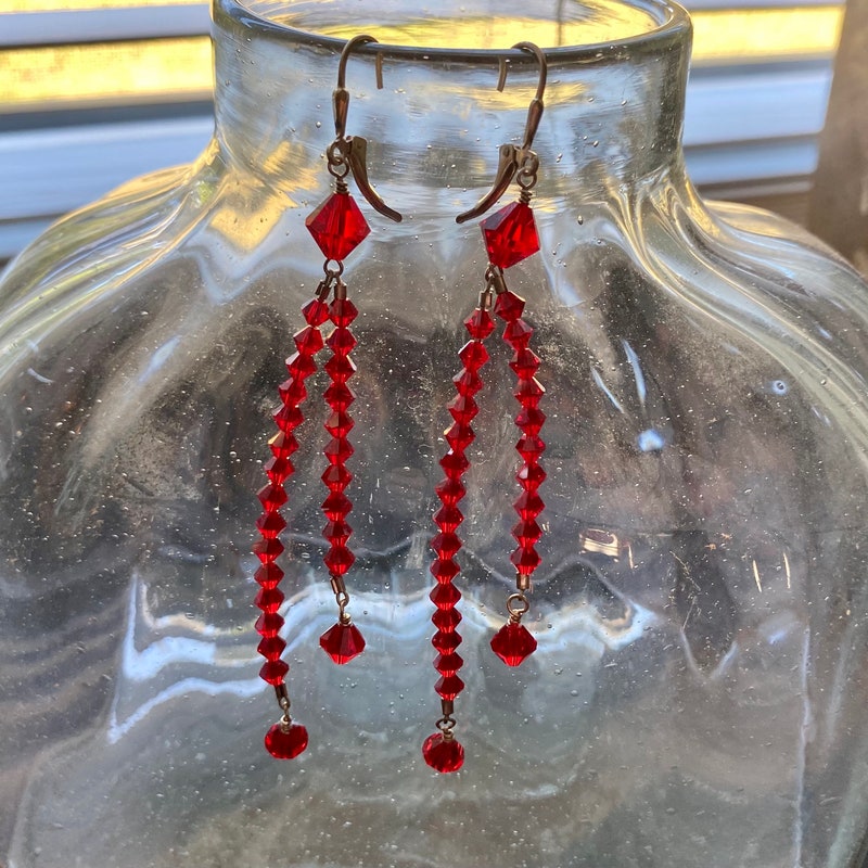 Long Red Earrings - Etsy