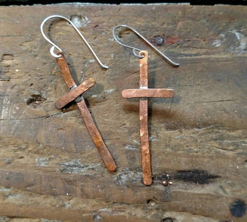 Rustic, Organic, Boho Soldered Christian Copper Crosses With Sterling ...