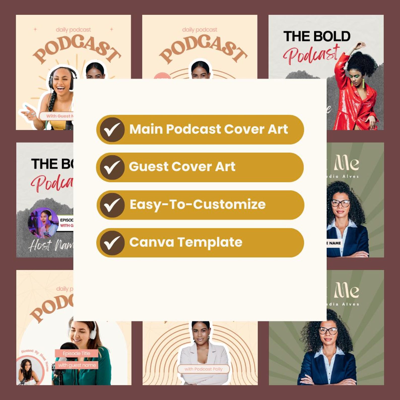 Podcast Cover Art Canva Templates Instant Download, Podcast Logo Canva ...