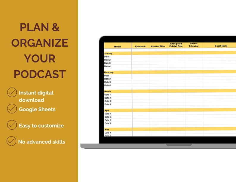 Podcast Planner Google Sheets Template: Episode Tracker (digital ...