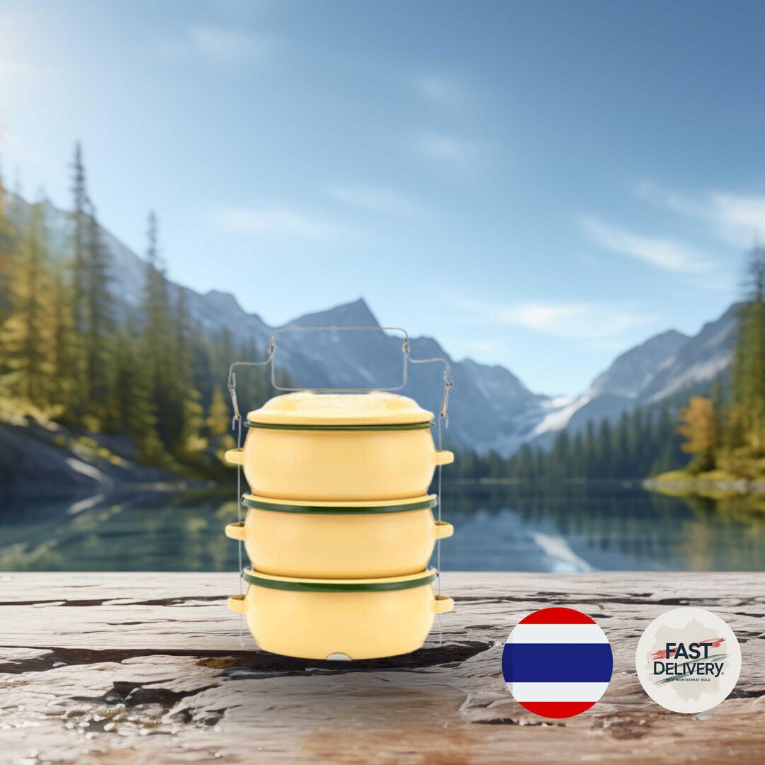 12 Cm 3-tier Yellow Tiffin Carrier Tiffin Box Traditional Lunch Box ...