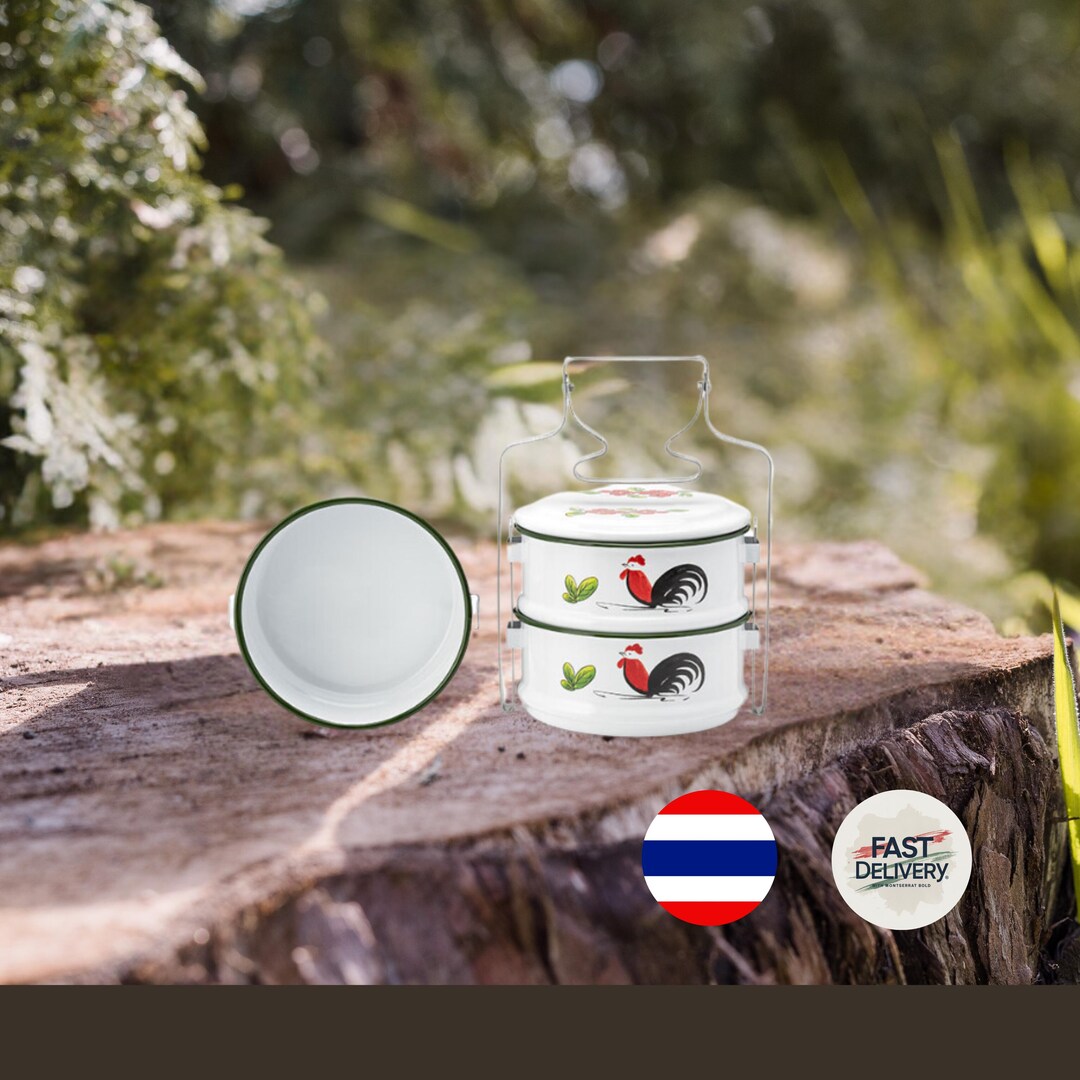 Lamplang 3-tier Thai Enamel Tiffin Box Traditional Lunch Box Vintage ...