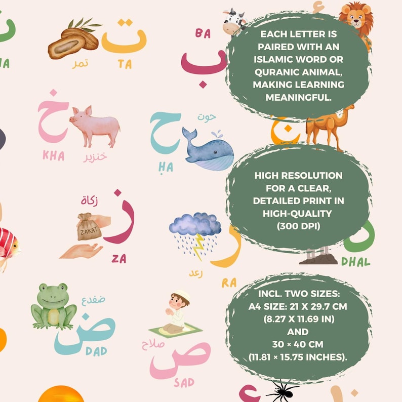 Arabic Alphabet Poster for Kids | Arabic Letters Alphabet Poster ...
