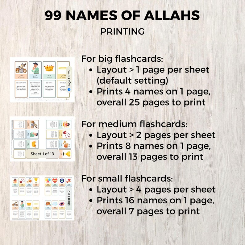 99 Names of Allah Flashcards for Kids | Printable PDF | Islamic ...