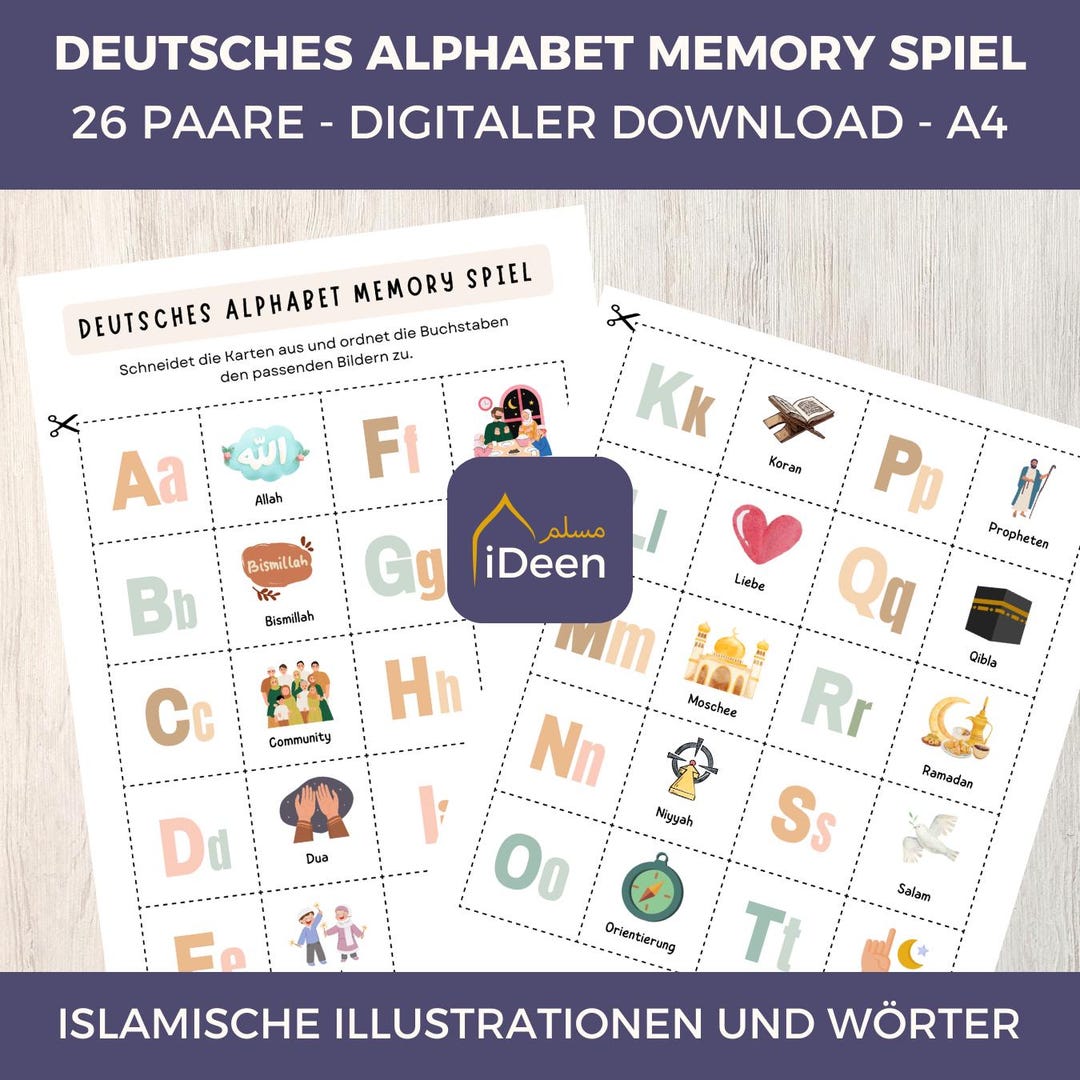 German Alphabet Memory Game for Muslim Children – Printable – Islamic ...