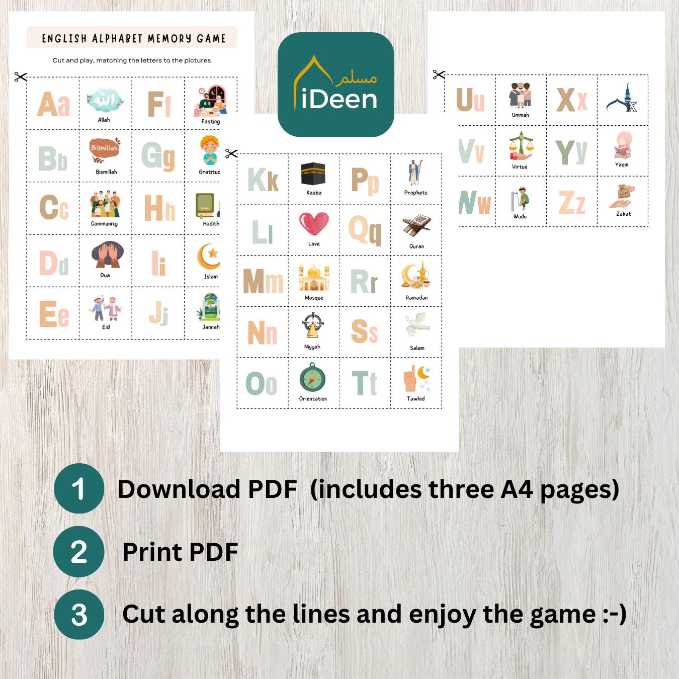 English Alphabet Memory Game for Muslim Kids – Digital Download ...