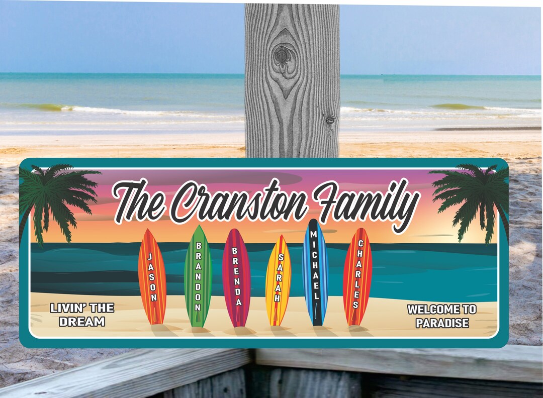 Personalized Beach Sign With Surfboards | Coastal Decor | Names on ...