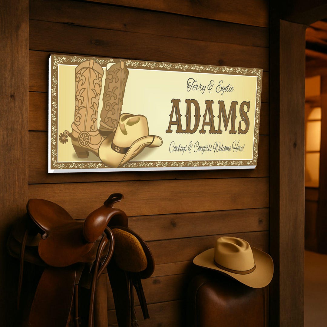 Personalized Western Sign: Cowboy Boots & Hat, Rustic Ranch Decor - Etsy
