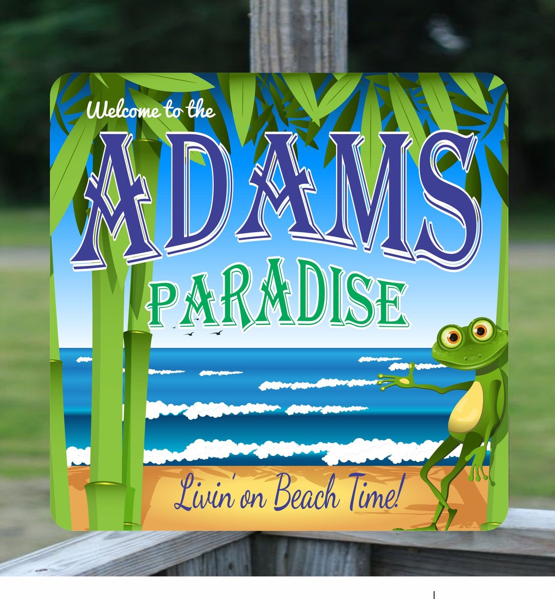 Personalized Welcome to Paradise Sign With Beautiful Ocean Waves, Frog ...