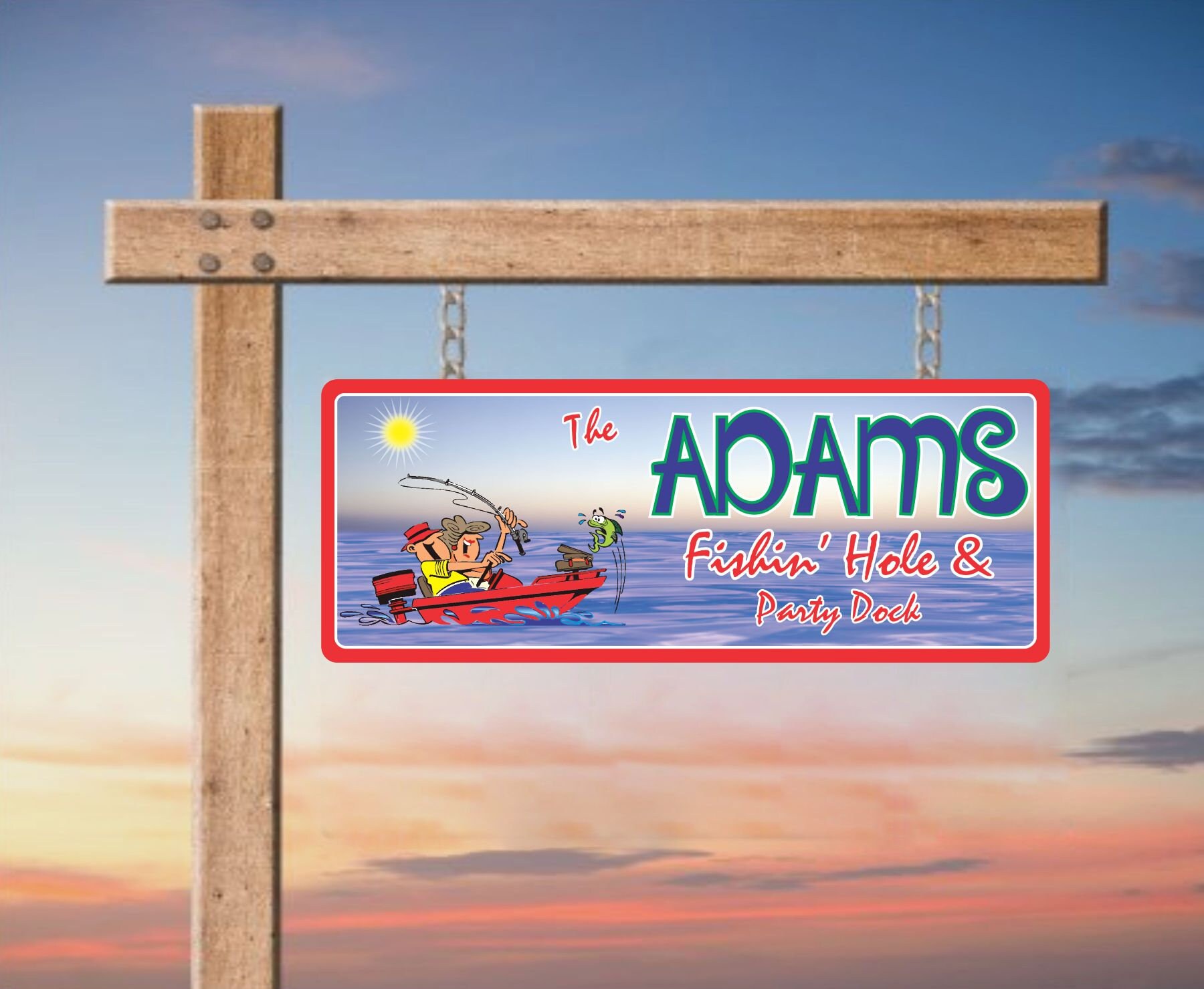 Fishin' Hole Personalized Dock Sign with Green Fish & | Etsy