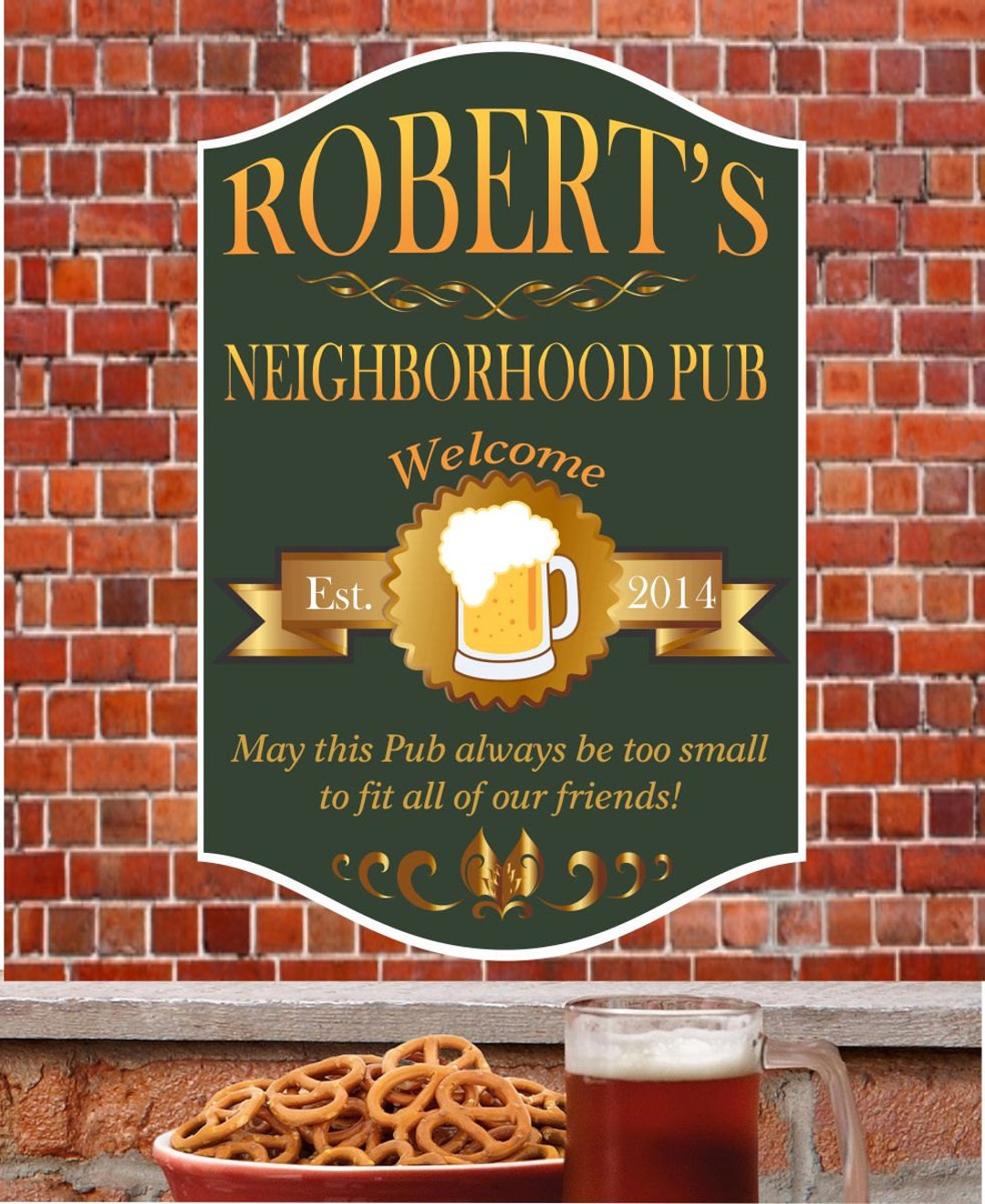 Neighborhood Pub Welcome Sign, Customized Est Quote Sign, Guy Friend ...