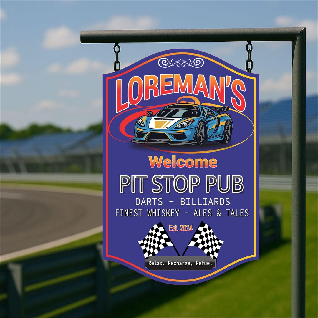 Personalized Pit Stop Pub Sign: Sports Car Garage Wall Art, Custom ...