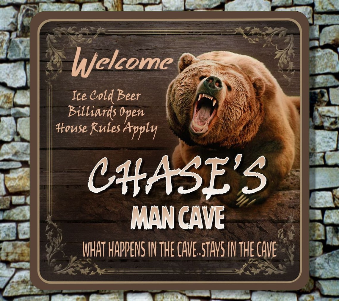 Custom Man Cave Sign Grizzly Bear Bar Sign Welcome Sign - Etsy Ireland