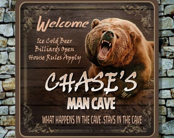 Custom Man Cave Sign Grizzly Bear Bar Sign Welcome Sign - Etsy
