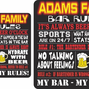 Custom Bar Rules Sign | Bar Pub Shed Sign | Man Cave Rules Sign | Funny ...