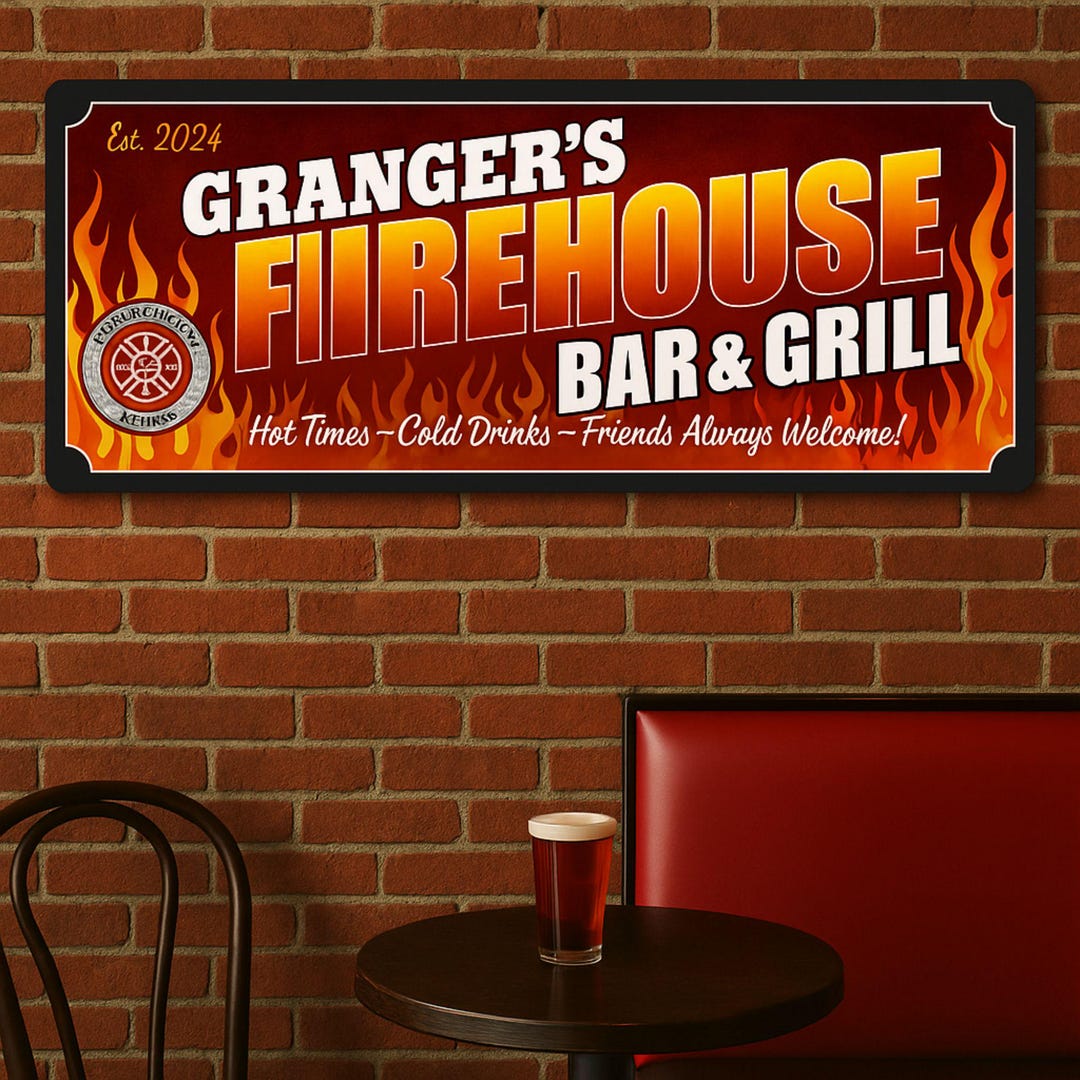 Personalized Firehouse Bar Sign: Flame Theme Man Cave Decor - Etsy