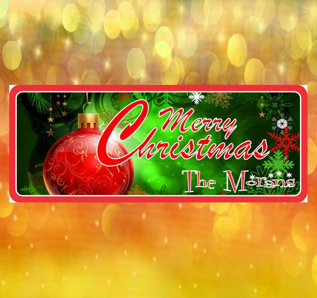 Merry Christmas Sign Custom Name & Ball Ornament Festive - Etsy