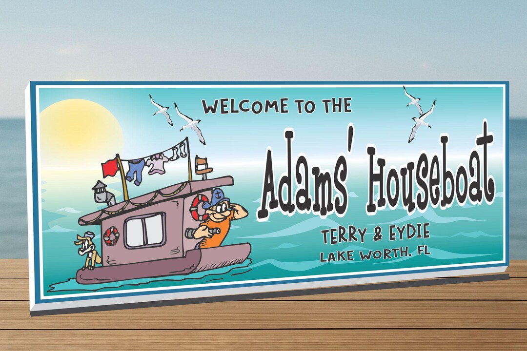 Personalized Houseboat Sign – Nautical Cartoon Dock Decor - Etsy