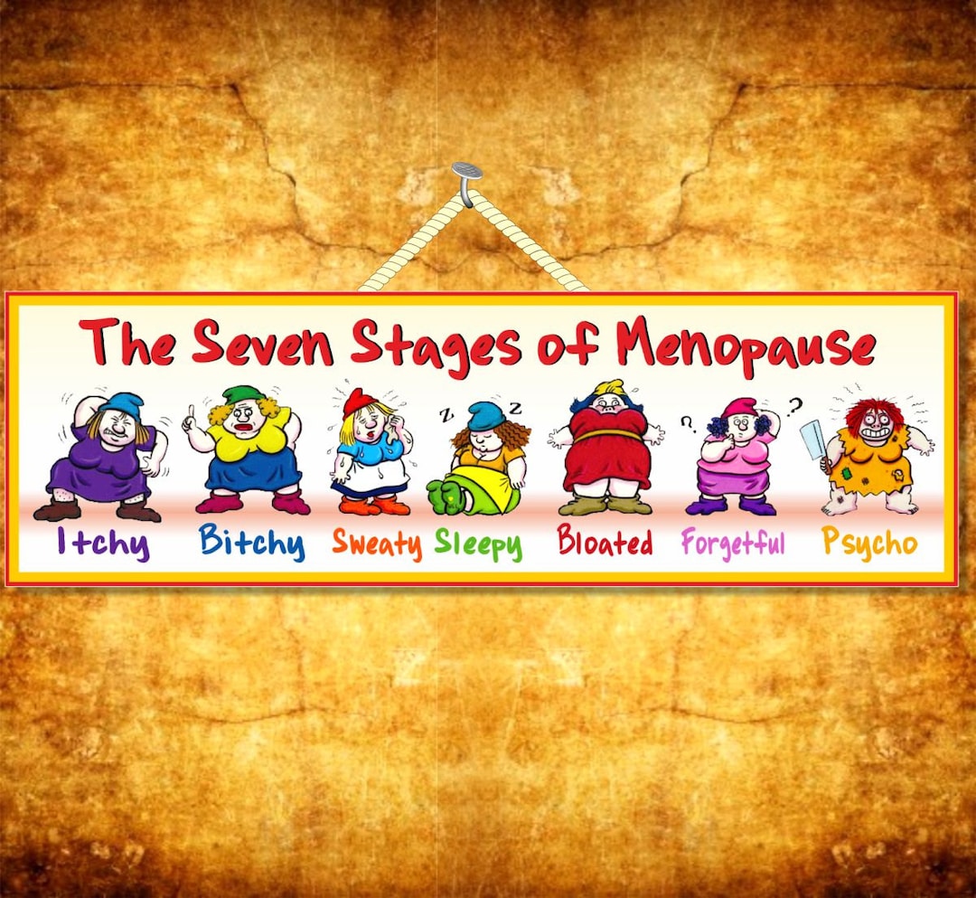 The Seven Stages of Menopause Funny Novelty Sign, Aging Humor, Funny ...
