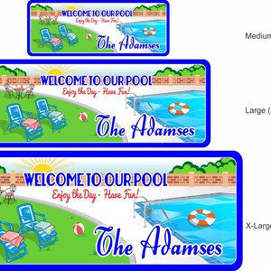 Custom Swimming Pool Welcome Sign With Pool, Loungers, Bech Ball, Life ...