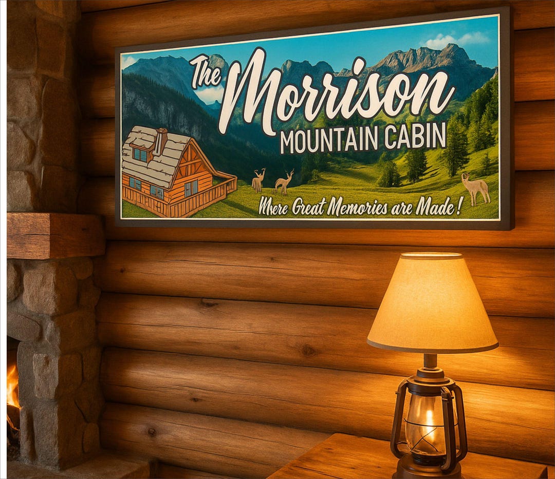 Personalized Mountain Cabin Sign – Custom Rustic Wall Art for Vacation ...