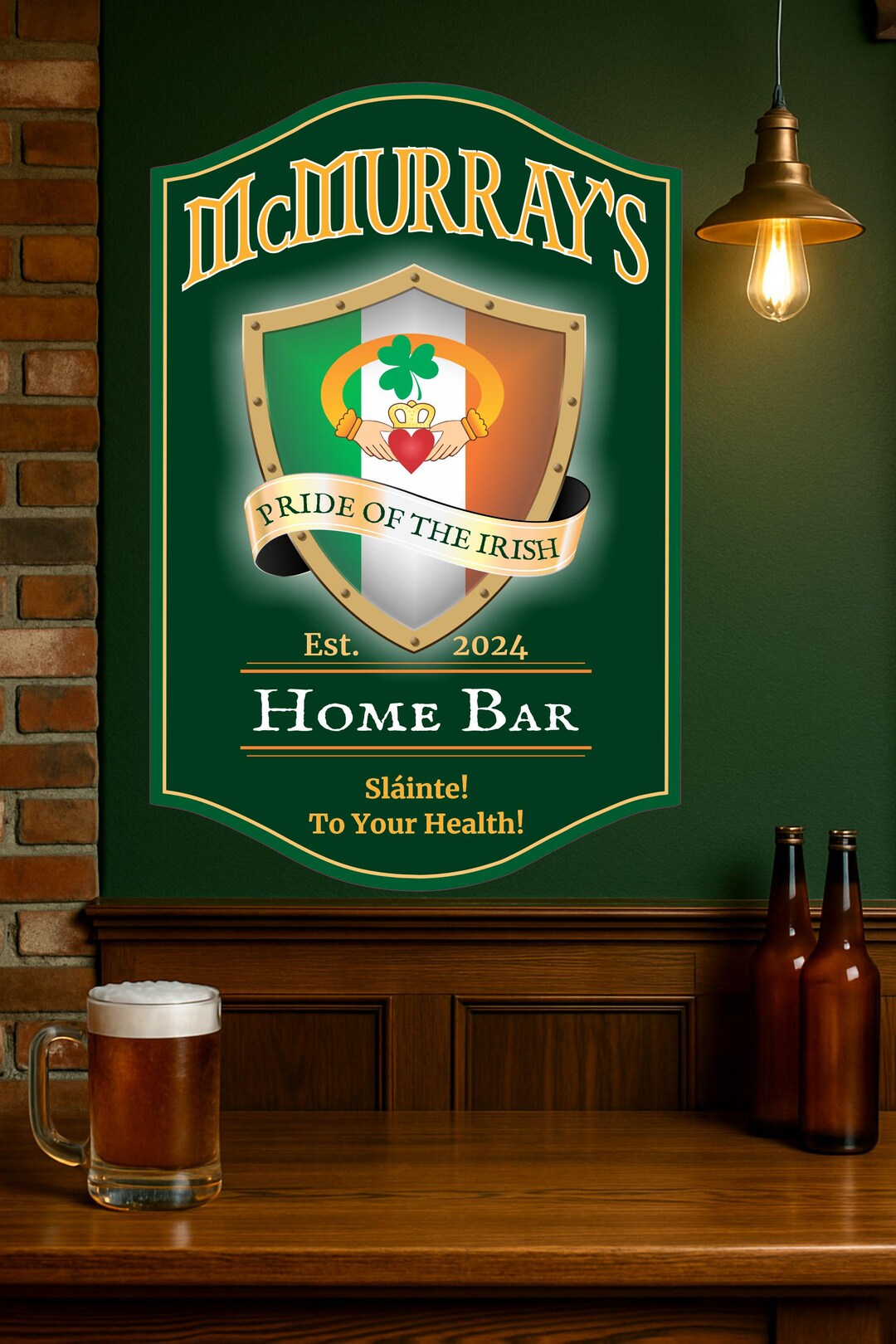 Personalized Irish Home Bar Sign: Claddagh Shield, Shamrock Decor - Etsy
