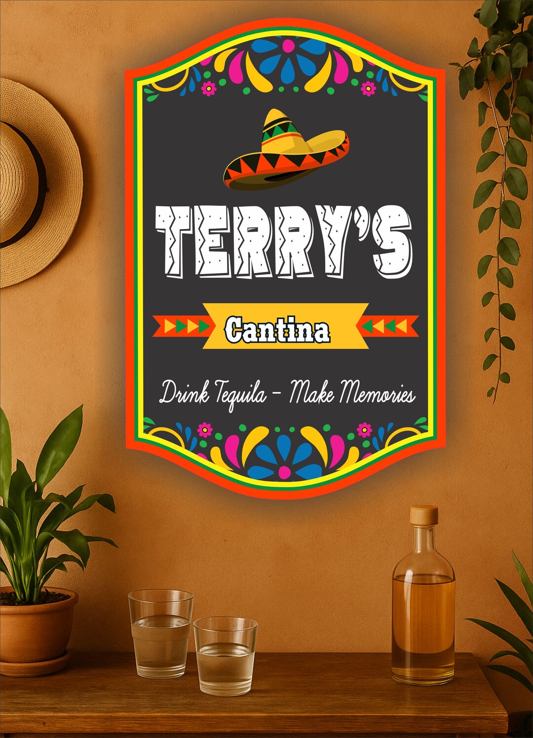 Personalized Cantina Sign: Custom Tequila Bar Decor, Fiesta Colors - Etsy