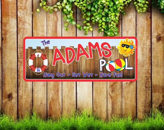 Custom Personalized Swimming Pool Sign With Sun, Life Preserver & Beach ...