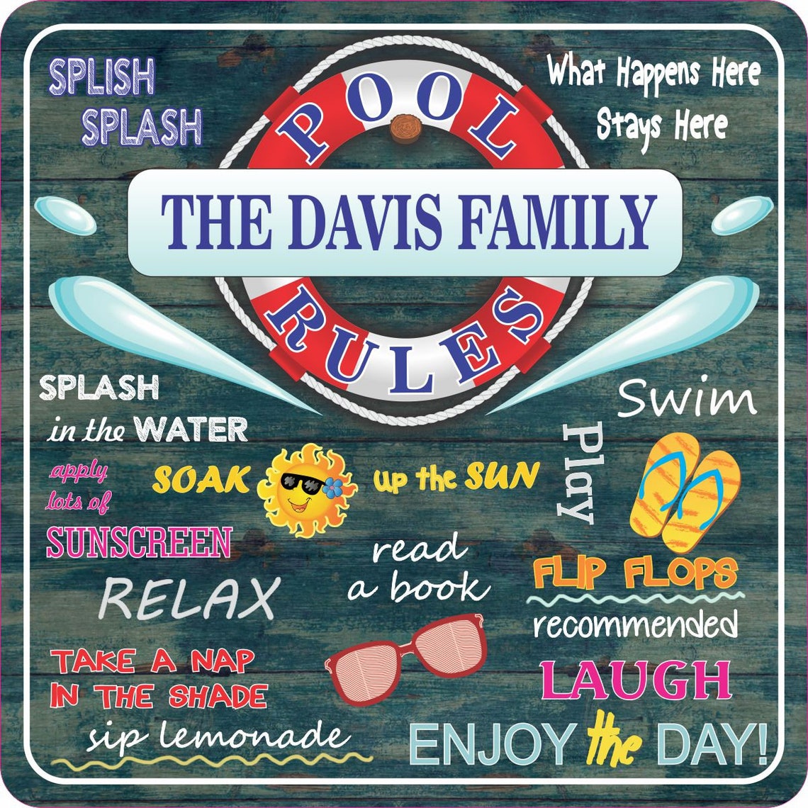 Personalized Swimming Pool Rules Sign With Summer Quotes - Etsy