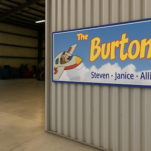 Personalized Airplane Sign – Cartoon Pilot Family Wall Art for Aviation ...