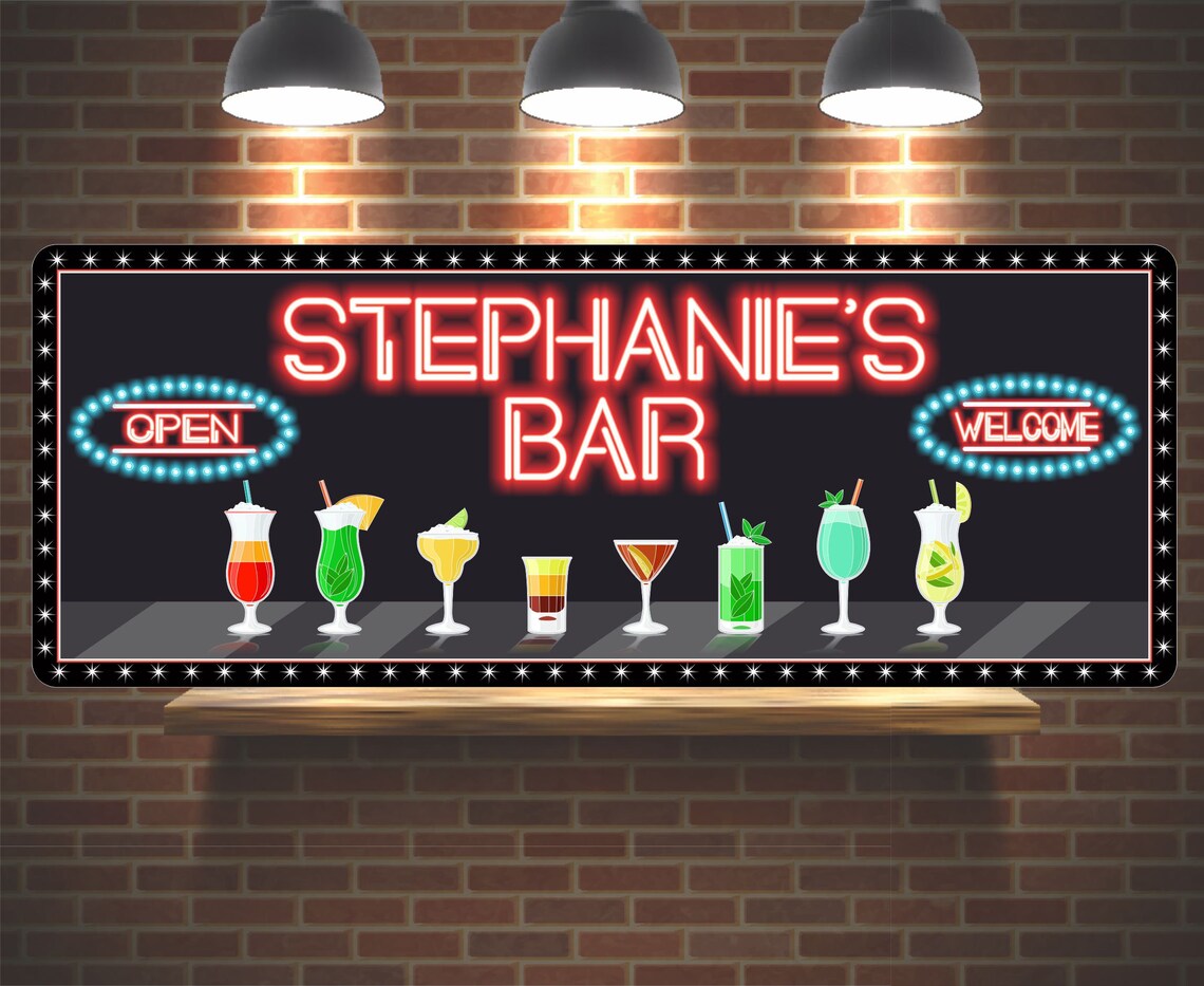 Custom Home Bar Sign Vintage Bar Sign Bar Name Sign Bar | Etsy