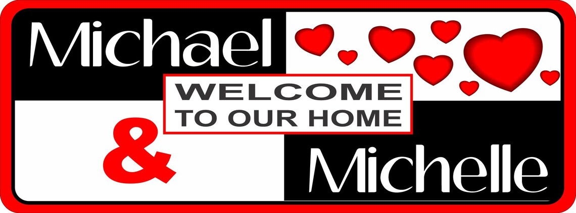 Red and Black Personalized Welcome Sign With Hearts & Couples - Etsy