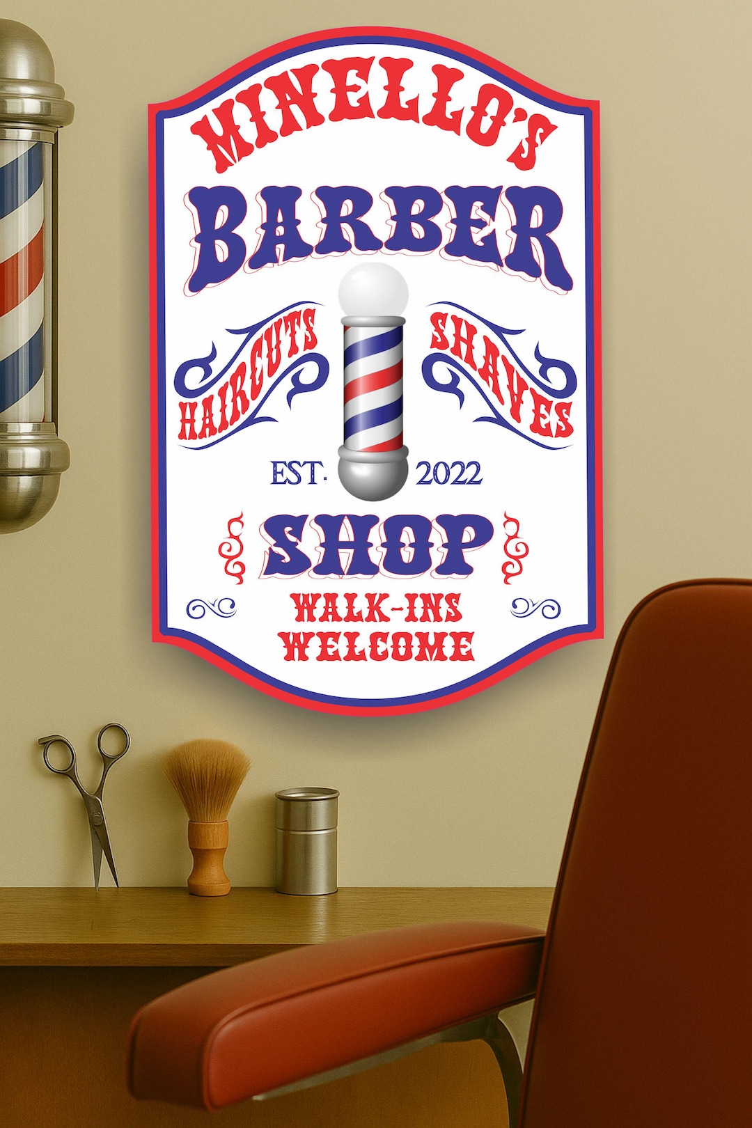Personalized Barber Shop Sign – Custom Vintage Wall Art With Name ...