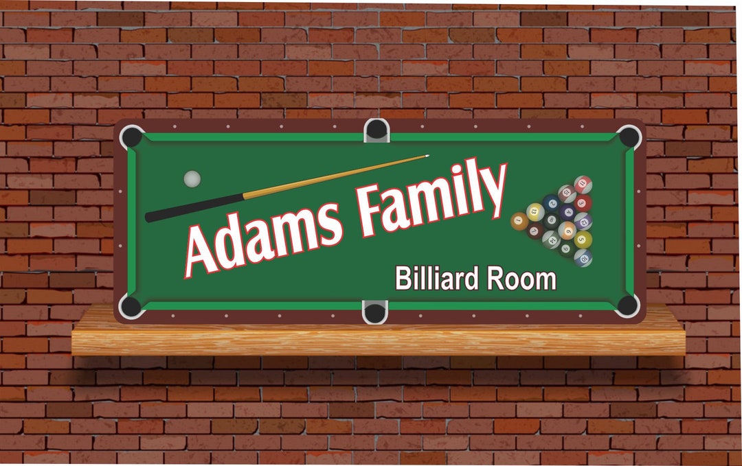 Personalized Billiard Room Pool Table Cue Stick Racked Pool Balls ...