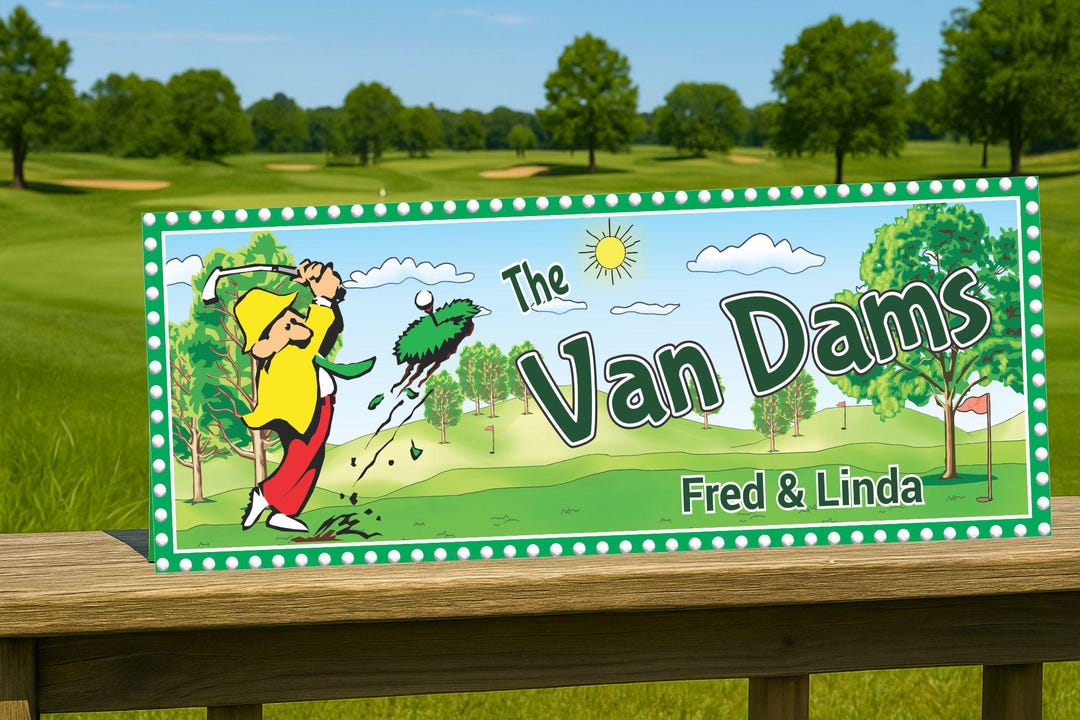 Personalized Golf Sign – Funny Cartoon Golfer Wall Art for Man Cave or ...