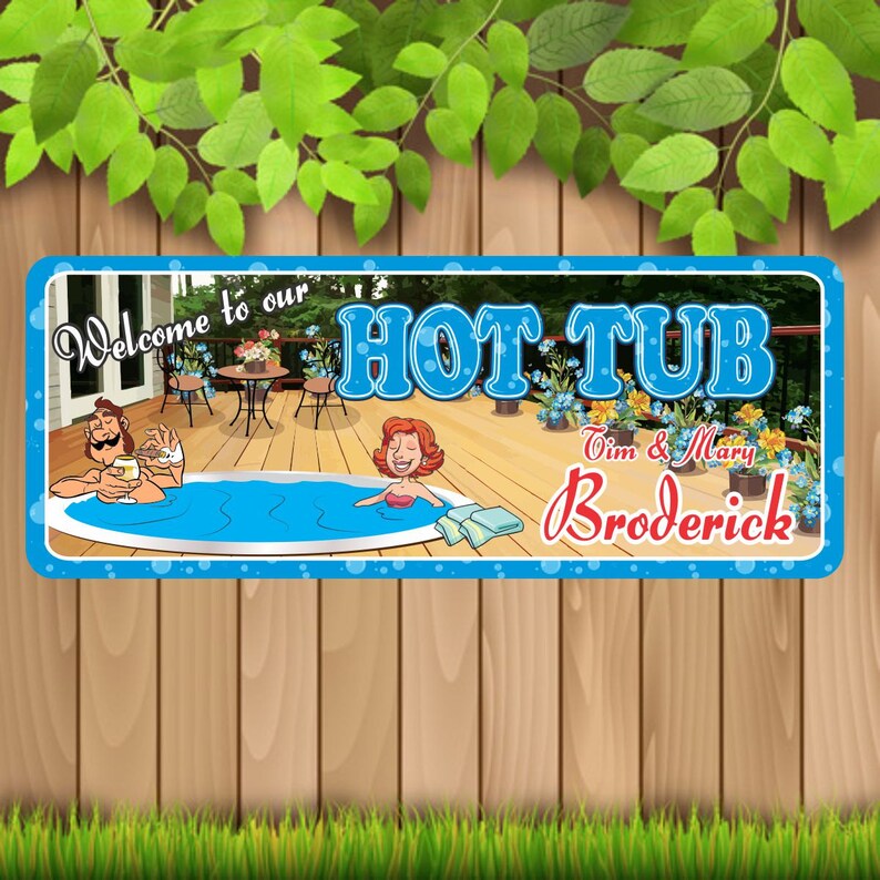 Custom Hot Tub Sign With Deck People Relaxing in Tub With | Etsy