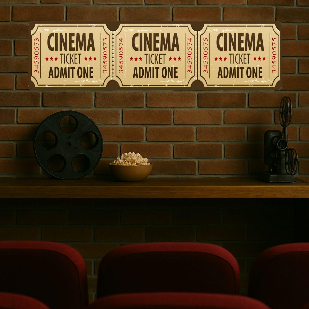 Admit One Cinema Ticket Sign – Vintage Movie Theater Wall Art, Aluminum ...