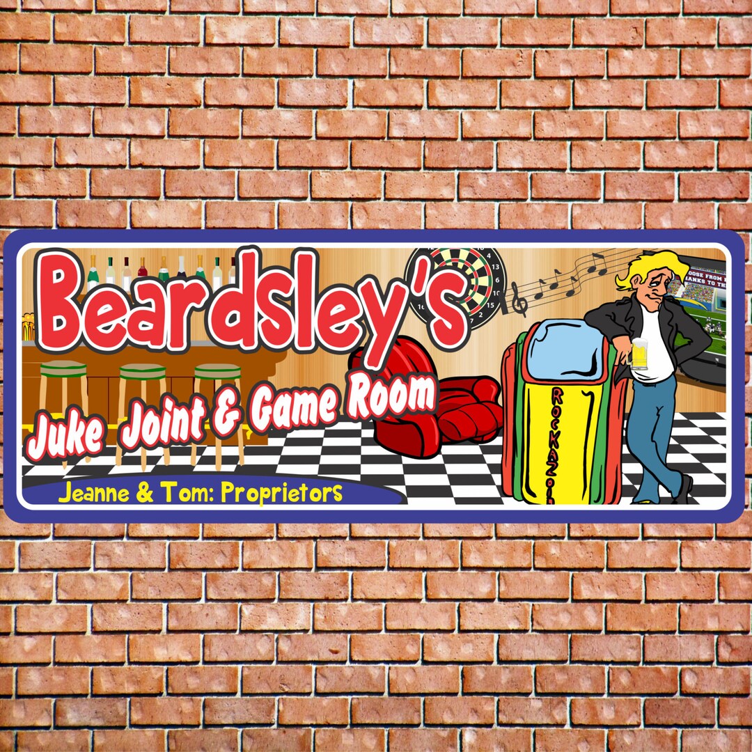 Juke Joint and Game Room Personalized Sign With Jukebox and Bar, Custom ...