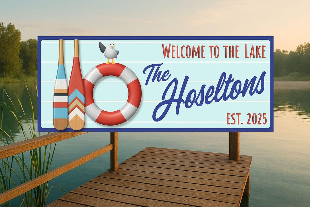 Welcome to the Lake Sign – Personalized Dock Decor With Oars and ...