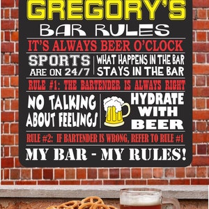 Custom Bar Rules Sign | Bar Pub Shed Sign | Man Cave Rules Sign | Funny ...