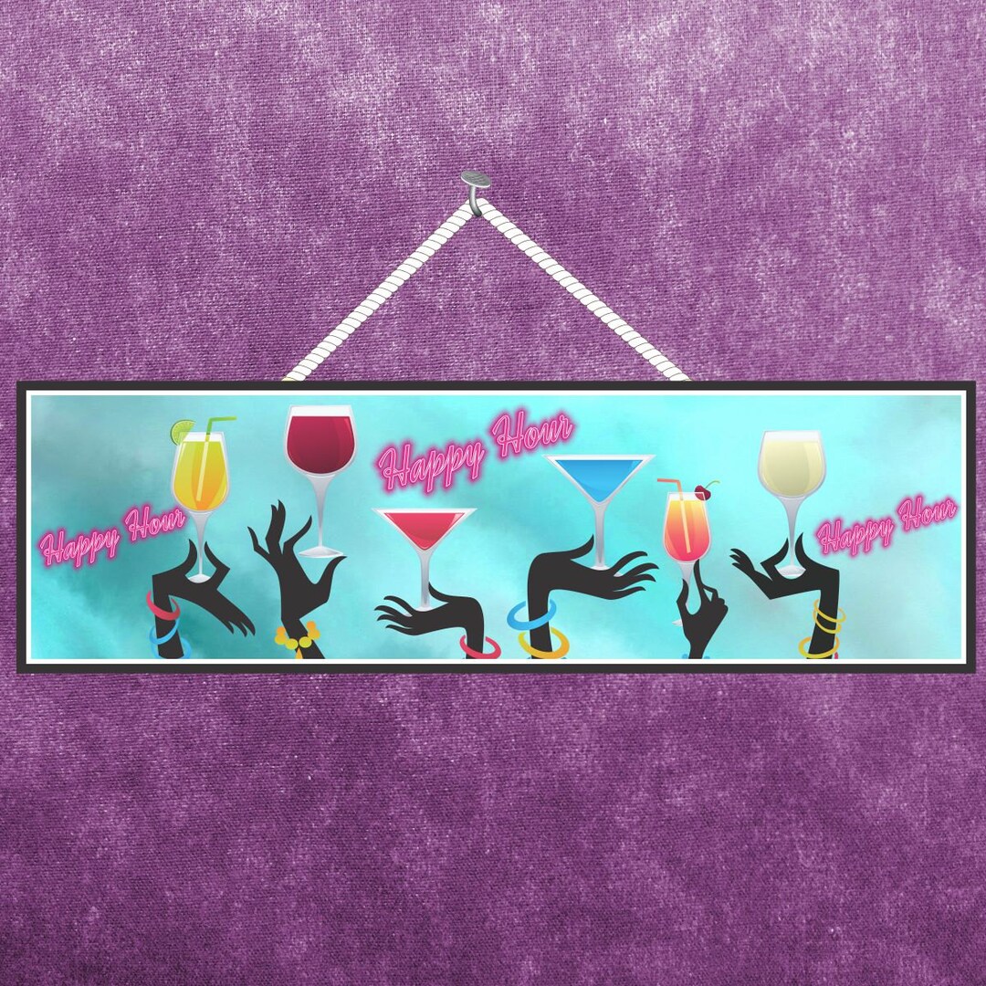 Cocktail Hour Decor, Cocktail Hour Sign, Faux Neon Light Sign, Happy ...