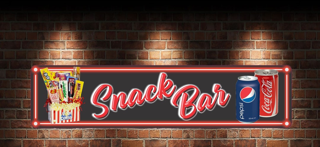 Custom Movie Room Snack Bar Sign 36x6 Aluminum Wall Decor With Soda Cup ...