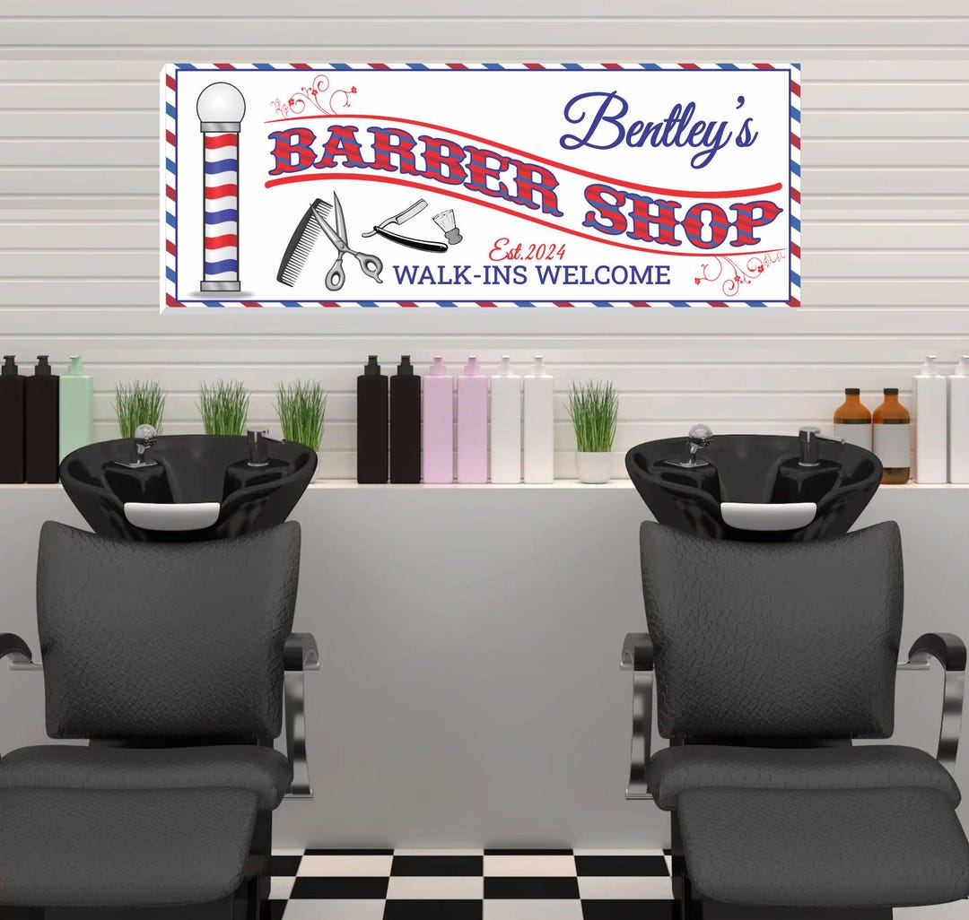 Personalized Barber Shop Sign: Red White Blue Decor, Custom Wall Art - Etsy