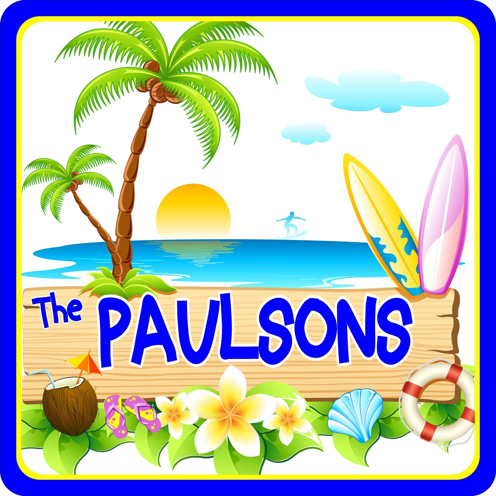 Beach Sunset Personalized Sign With Hibiscus Seashell Flip | Etsy