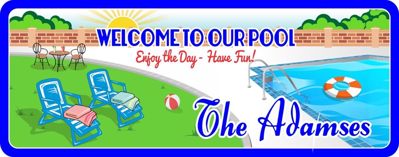 Custom Swimming Pool Welcome Sign With Pool Loungers Bech - Etsy