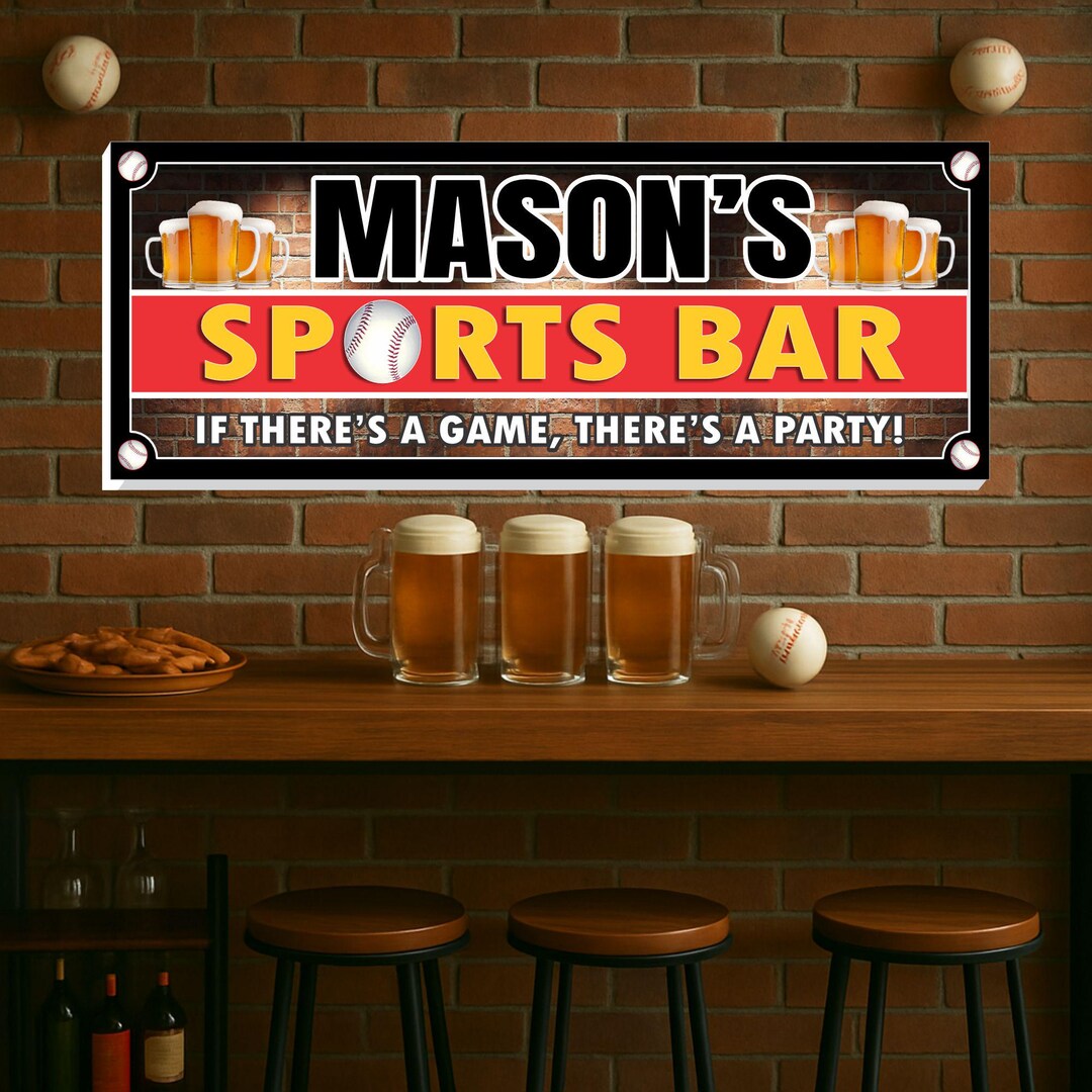 Personalized Sports Bar Sign – Custom Team Colors & Sport Icons, Man ...