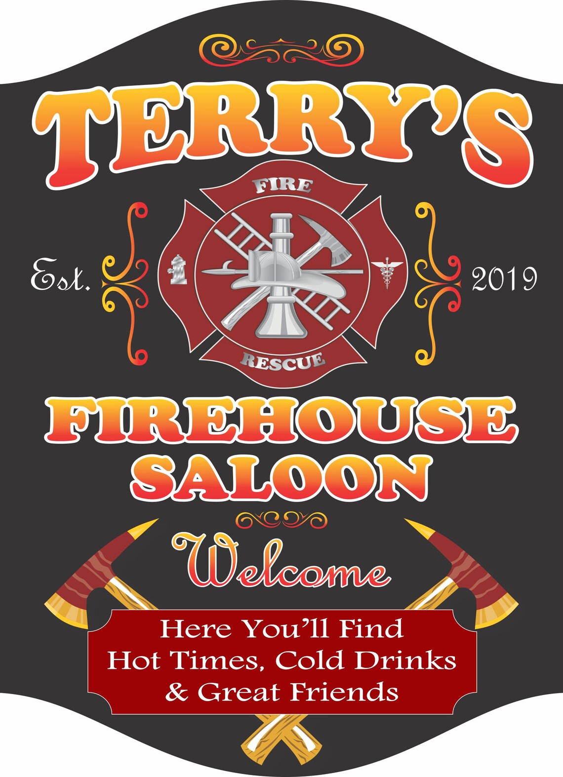 Firehouse Saloon Personalized Bar Sign With Fire Rescue Emblem | Etsy