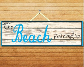 Personalized Beach House Sign in Blue with Mermaid and Ocean