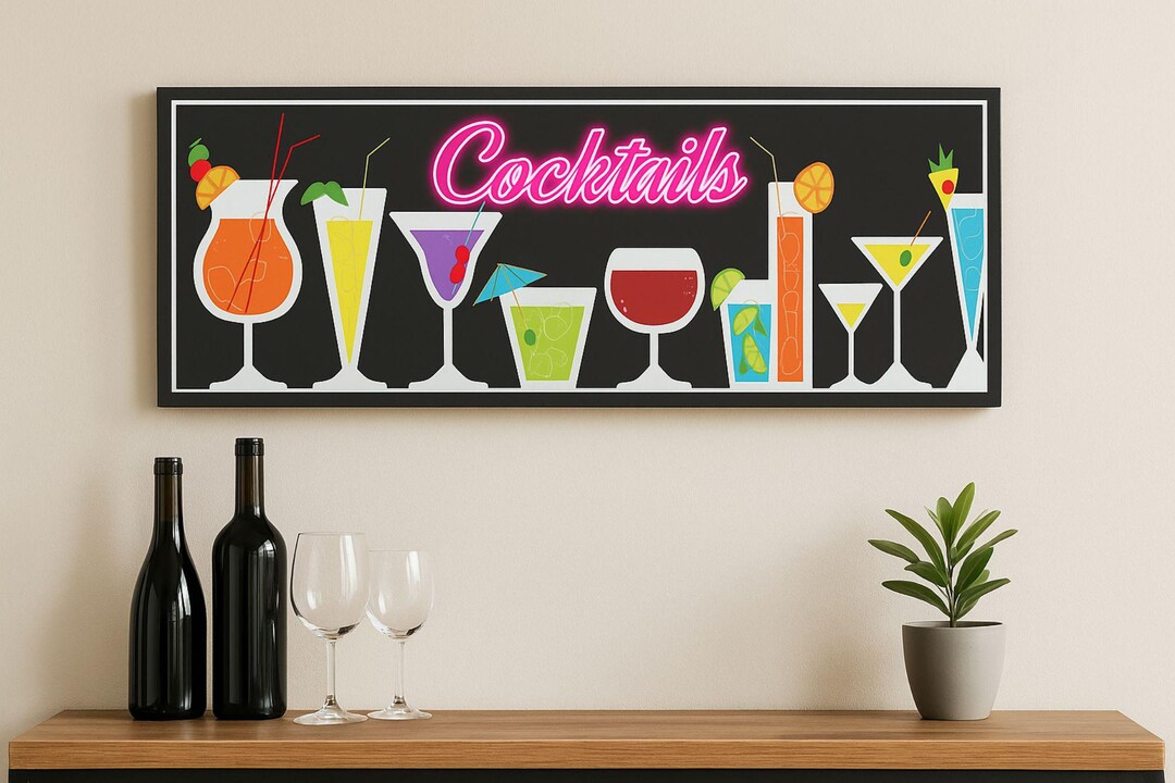 Retro Cocktails Bar Sign – Neon Style Drink Wall Art - Etsy